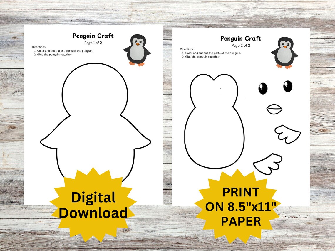 Printable Penguin Craft for Kids: Winter Activity (digital Download) - Etsy