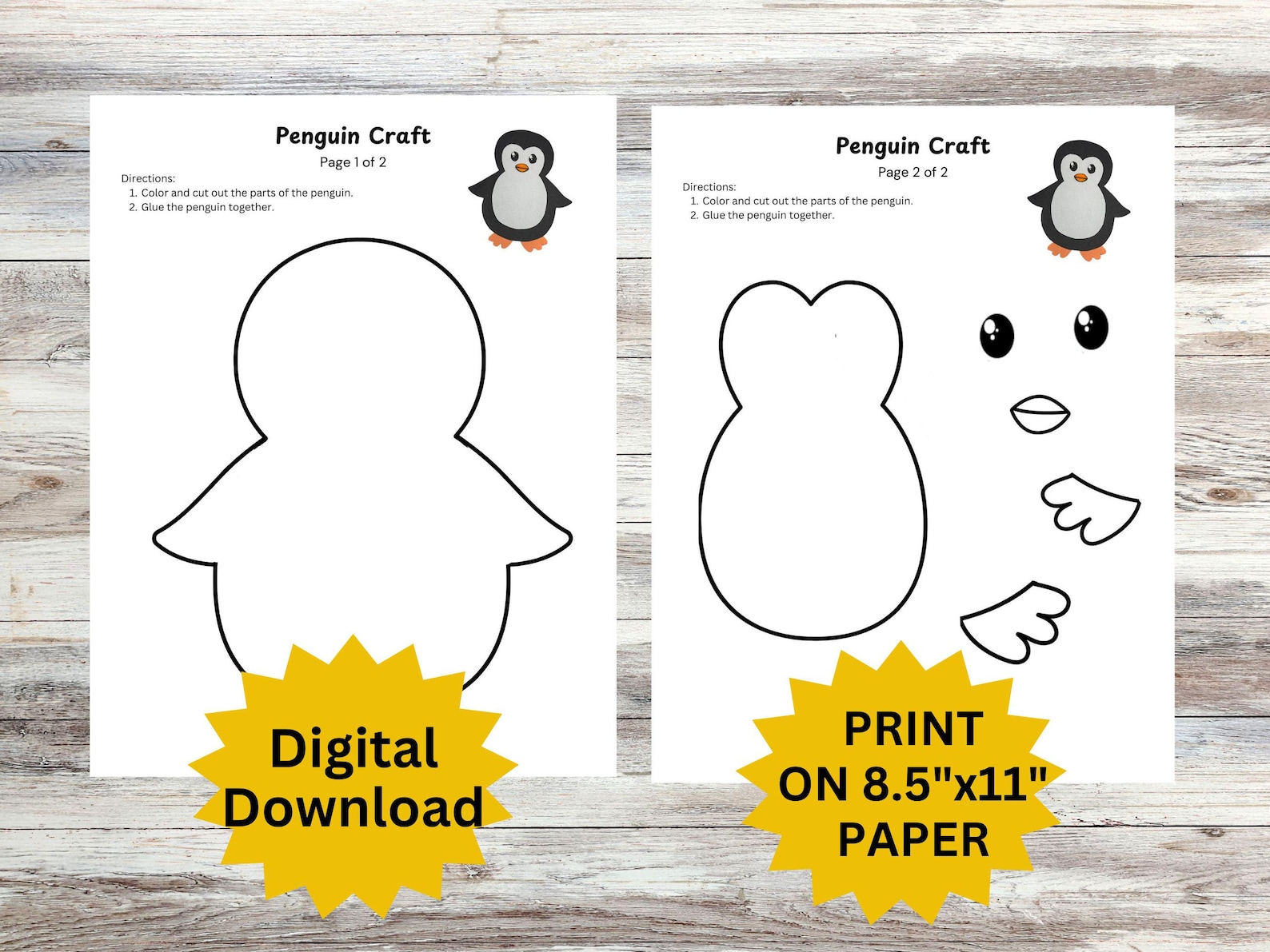 Printable Penguin Craft for Kids: Winter Activity (digital Download) - Etsy