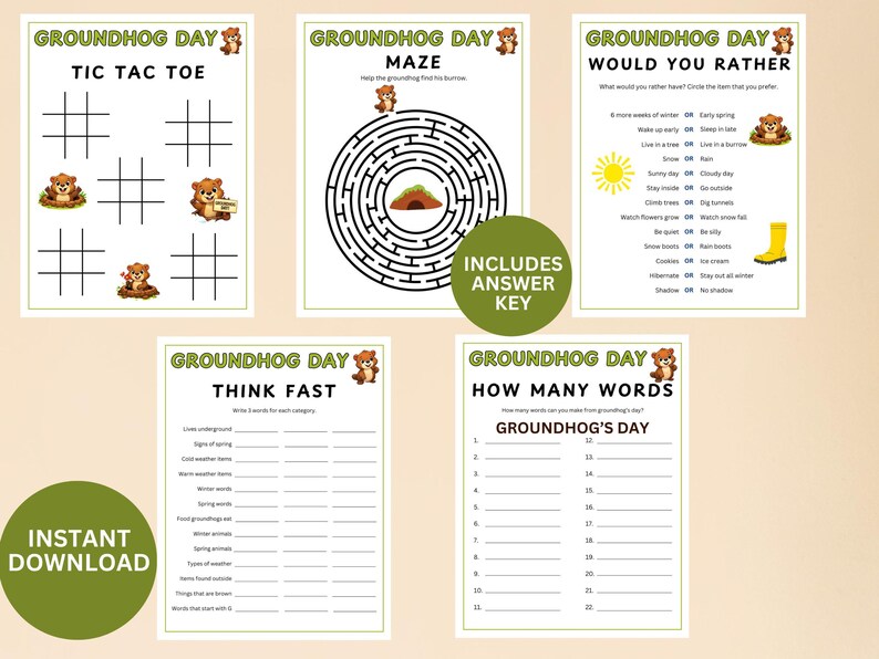 Groundhog Day Games for Kids, Printable Classroom Activities, February ...
