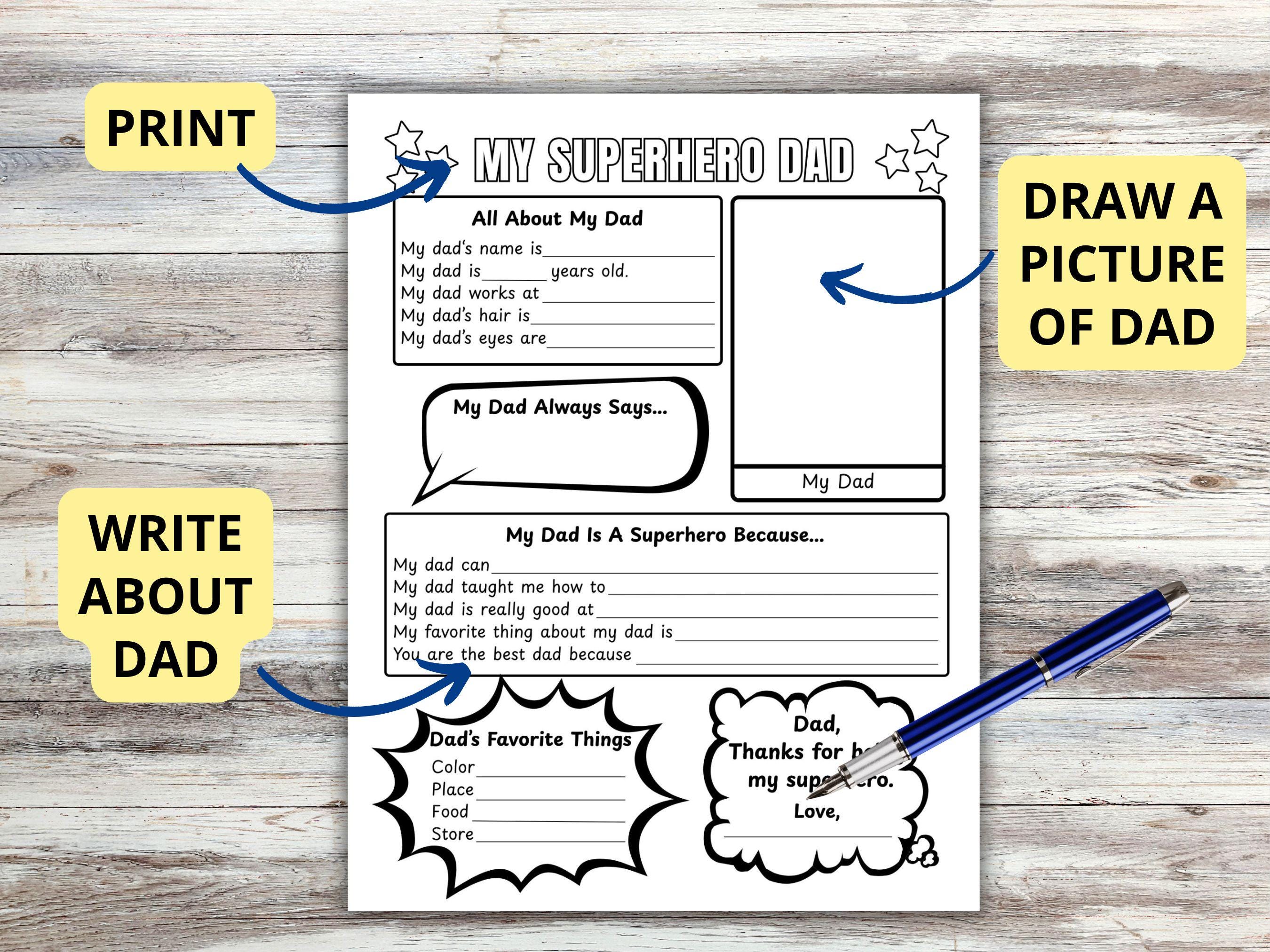 All About My Dad, Superhero Dad Printable, Father's Day Gift, Dad ...