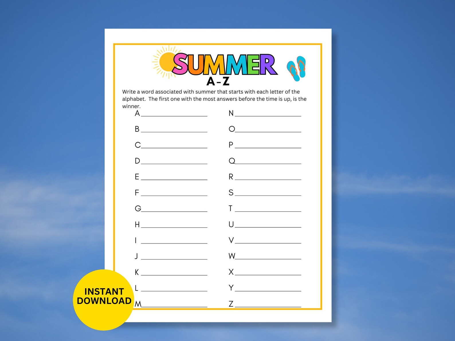 Summer Games, Printable Summer Game, Summer Activities, Summer Party ...