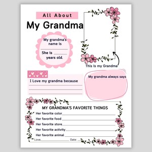 All About My Grandma, All About Grandma Questionnaire, Grandparent's ...