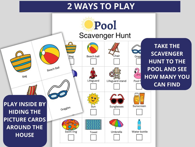 Pool Scavenger Hunt, Summer Scavenger Hunt, Printable Pool Party ...
