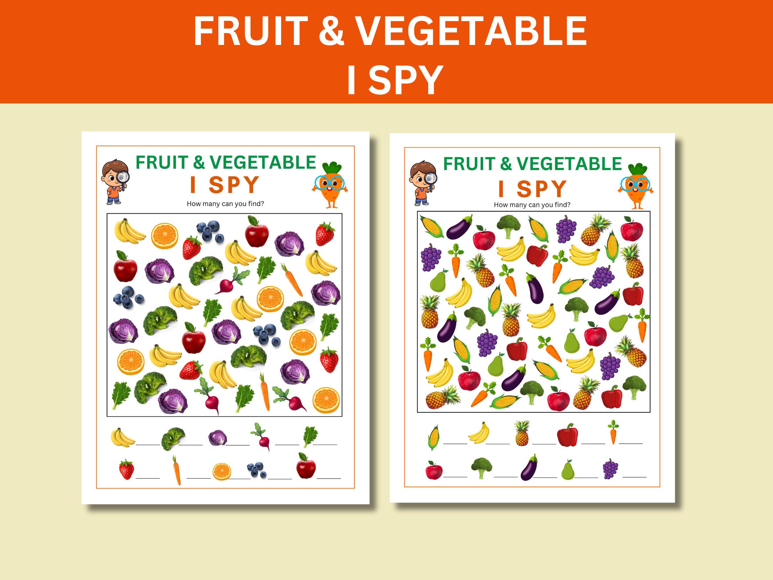 Fruit and Vegetable I Spy Worksheet, Fruit Activity, Vegetable Activity ...