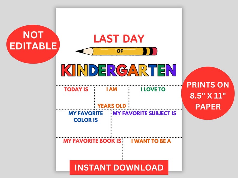 Last Day of Kindergarten Sign, Last Day of School Sign, Last Day of ...