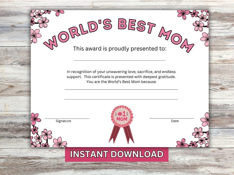 Mother's Day Certificate, Printable World's Best Mom Certificate ...