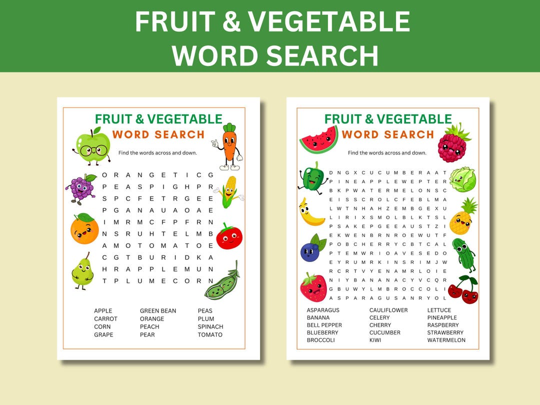 Fruit & Vegetable Word Search Puzzle: Kids Classroom Activity (PDF) - Etsy