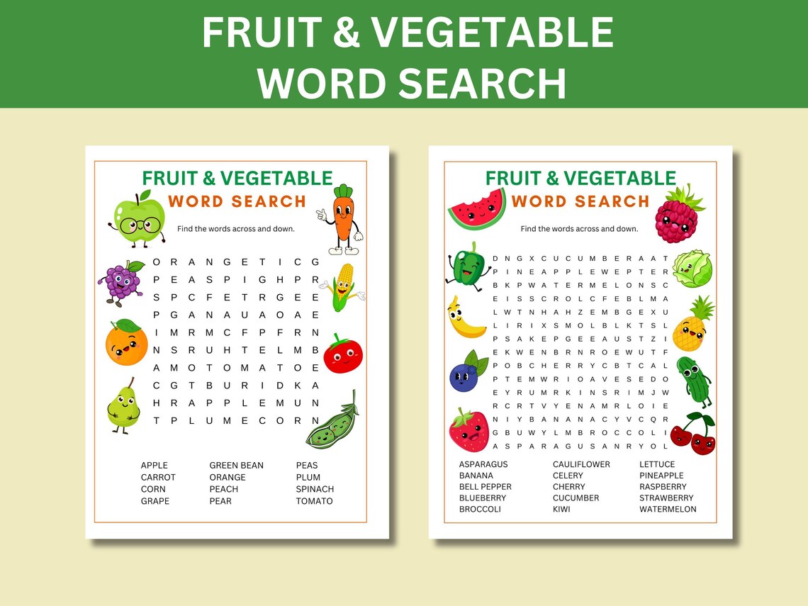 Fruit and Vegetable Word Search Puzzle, Fruit and Vegetable Game, Fruit ...