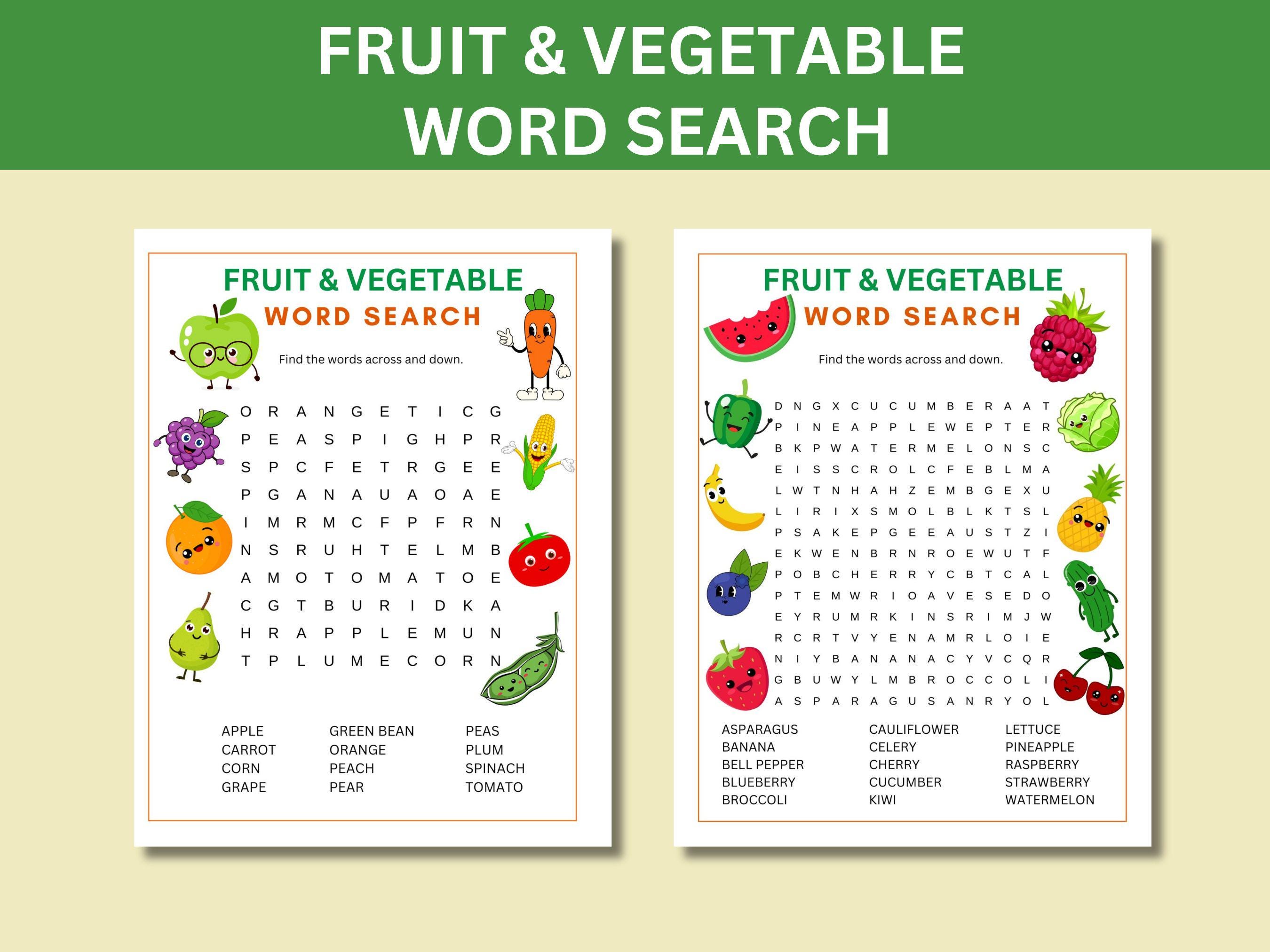 Fruit and Vegetable Word Search Puzzle, Fruit and Vegetable Game, Fruit ...