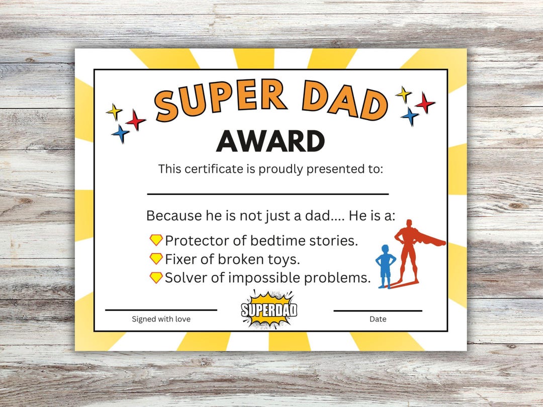 World's Best Dad Certificate, Super Dad Award, Father's Day Certificate ...