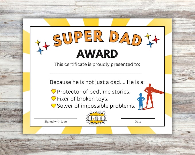 World's Best Dad Certificate, Super Dad Award, Father's Day Certificate ...