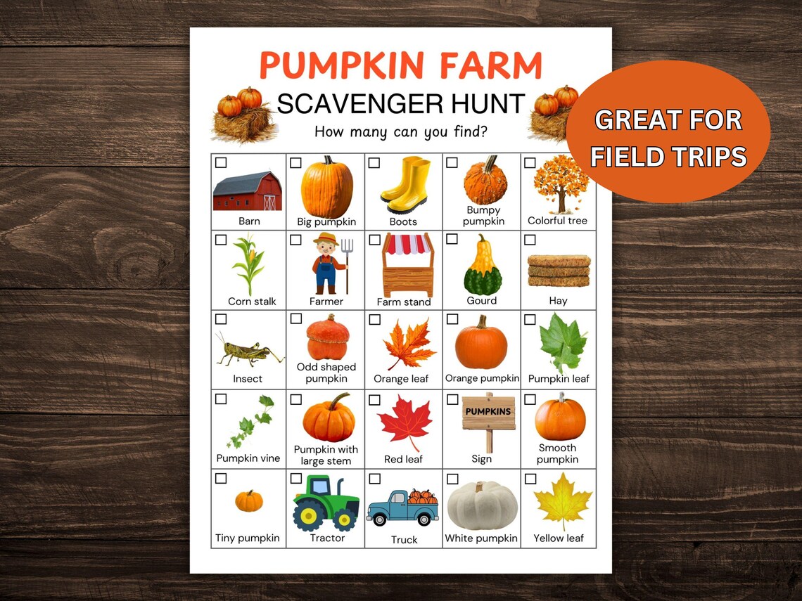 Pumpkin Farm Scavenger Hunt: Printable Fall Kids Activity (PDF Download ...