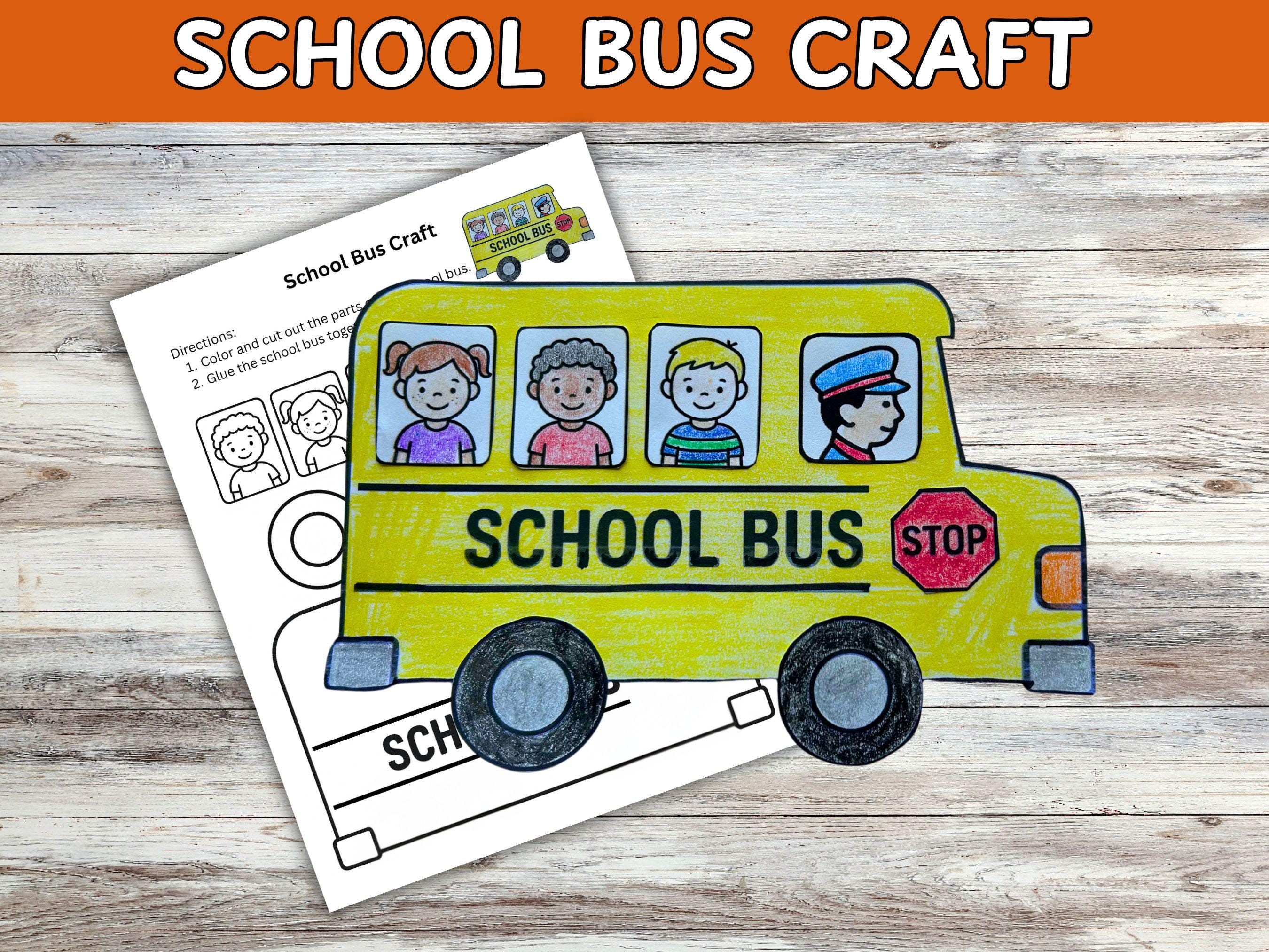 School Bus Craft: Printable Color, Cut & Paste Activity (PDF) - Etsy