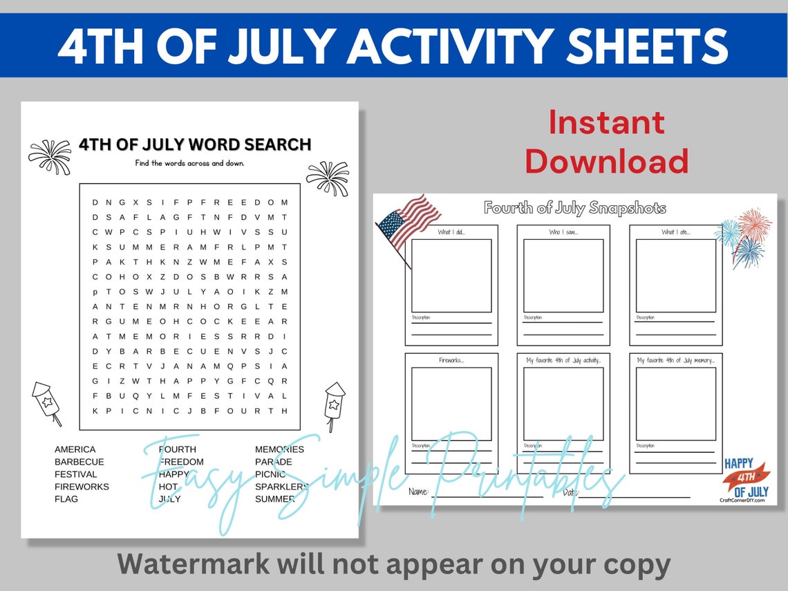 Fourth of July Activity Sheets 4th of July Activity Pages July 4th ...