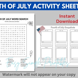 Fourth of July Activity Sheets 4th of July Activity Pages July 4th ...