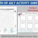 Fourth of July Activity Sheets 4th of July Activity Pages July 4th ...