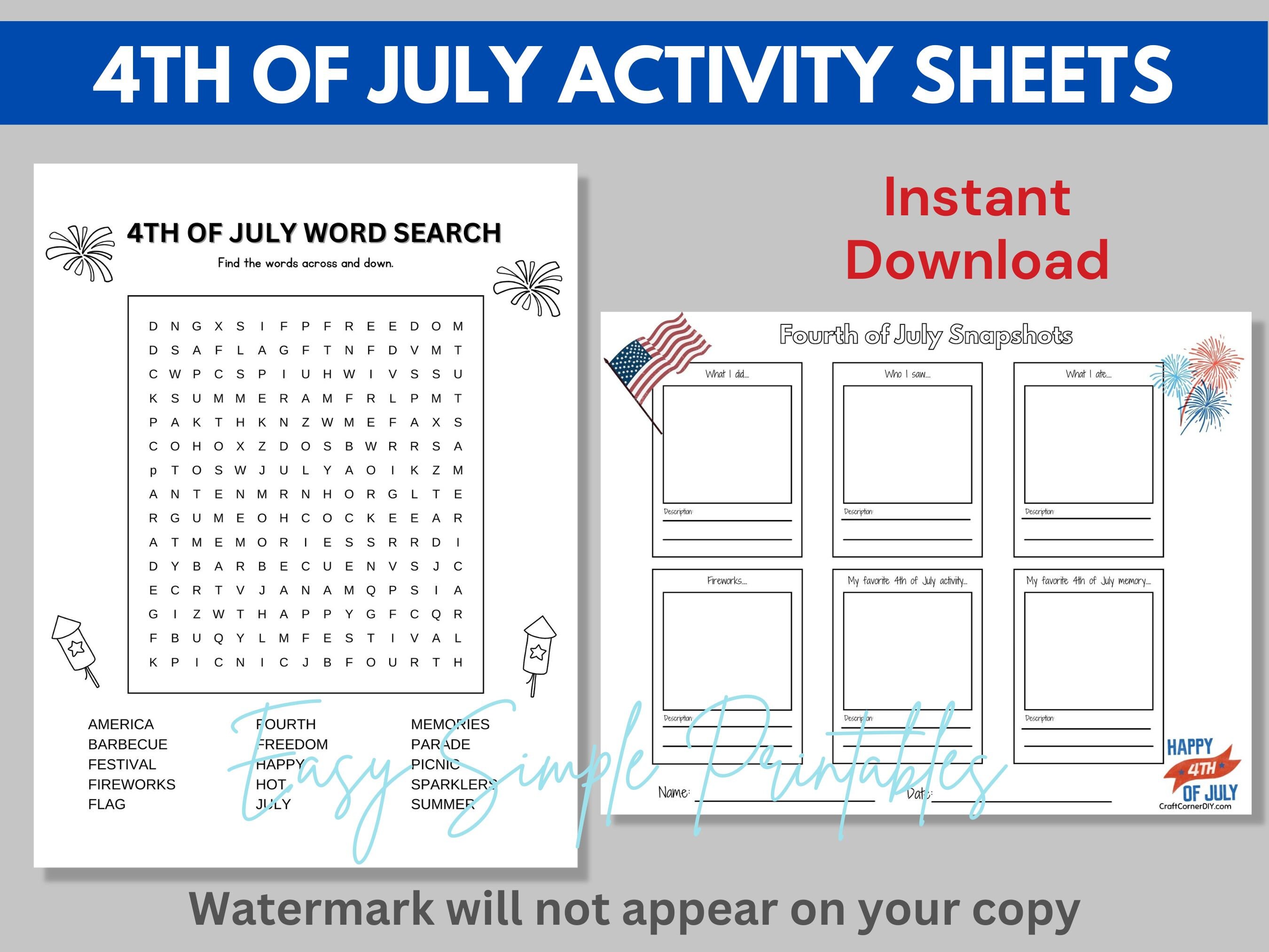 Fourth of July Activity Sheets 4th of July Activity Pages July 4th ...