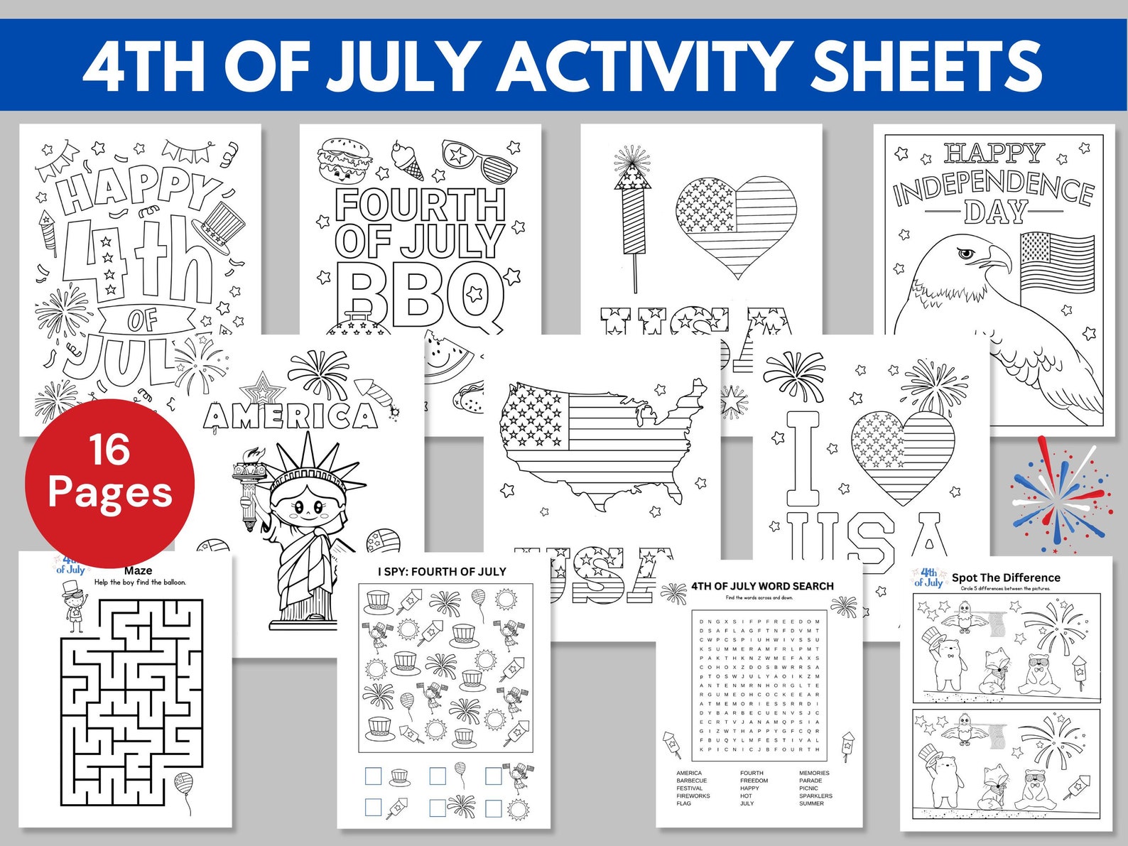 Fourth of July Activity Sheets 4th of July Activity Pages July 4th ...