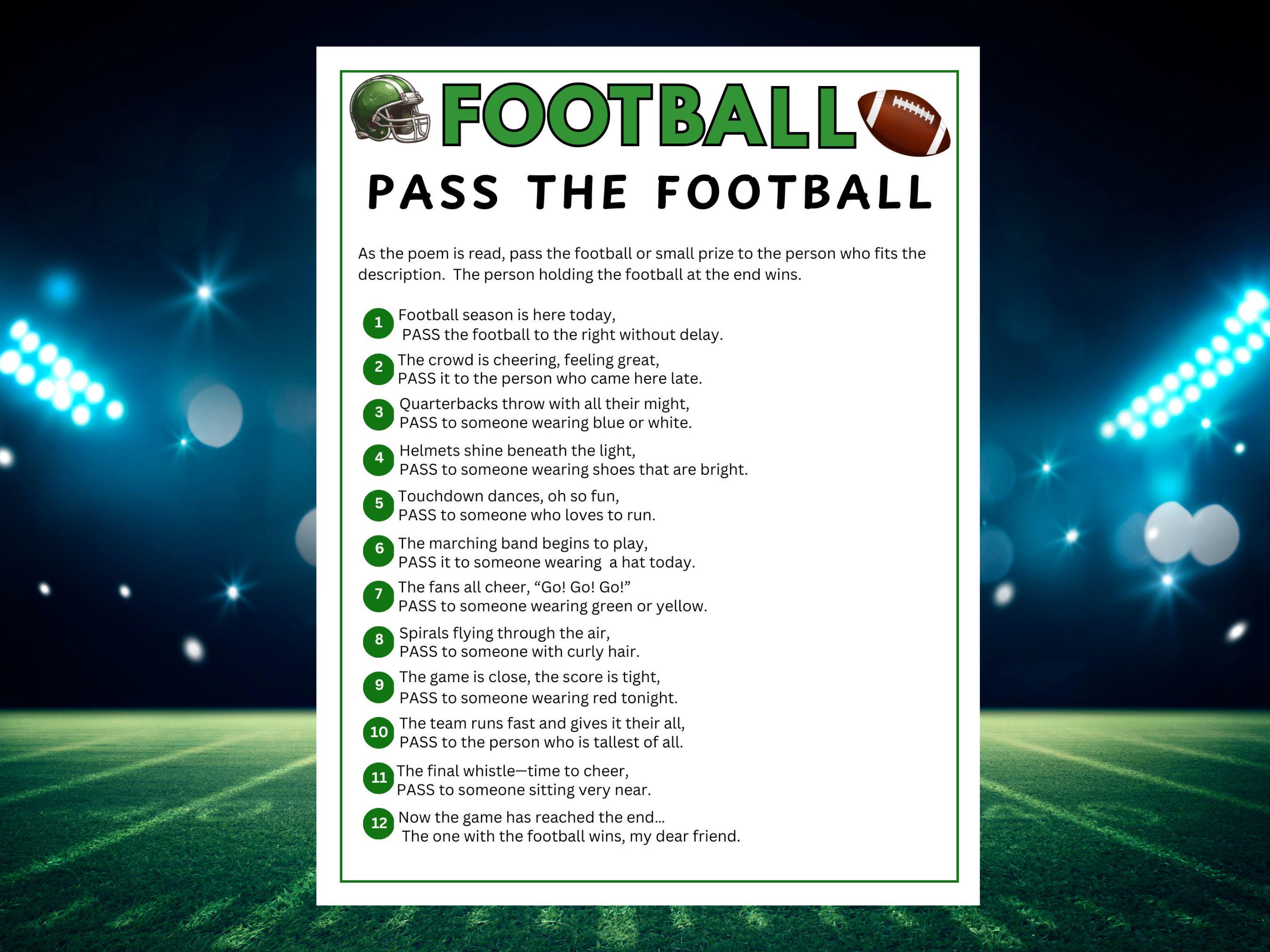 Pass the Football Game, Printable Game Day Party Activity - Etsy