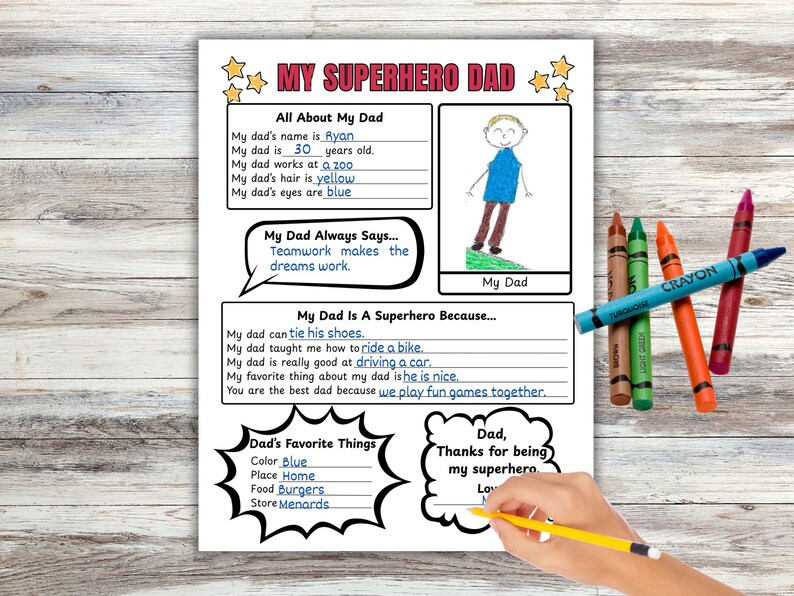 All About My Dad, Superhero Dad Printable, Father's Day Gift, Dad ...
