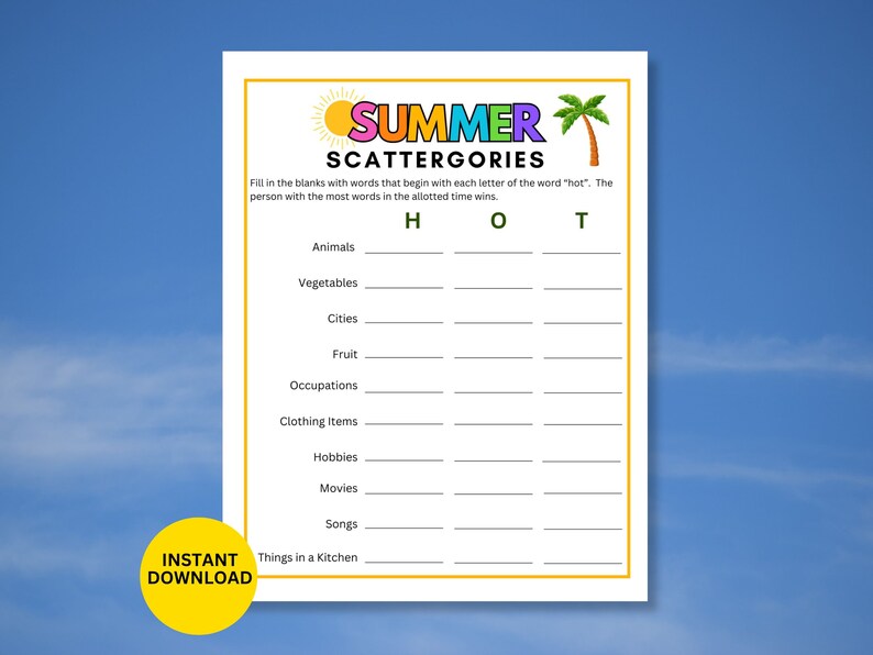 Summer Games, Printable Summer Game, Summer Activities, Summer Party ...