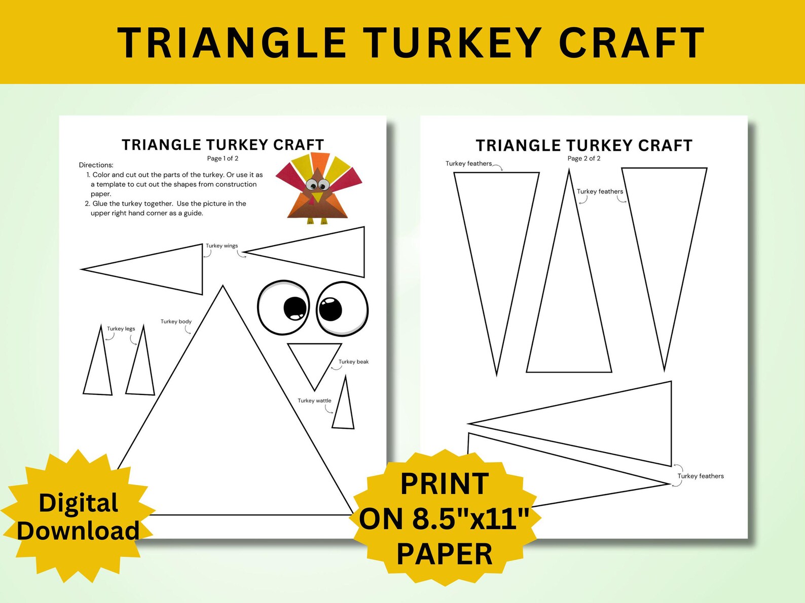 Triangle Turkey Craft: Printable Thanksgiving Activity (PDF Pattern) - Etsy