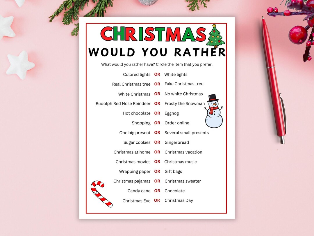 Christmas Would You Rather Game, Fun Holiday Party Game for Kids ...