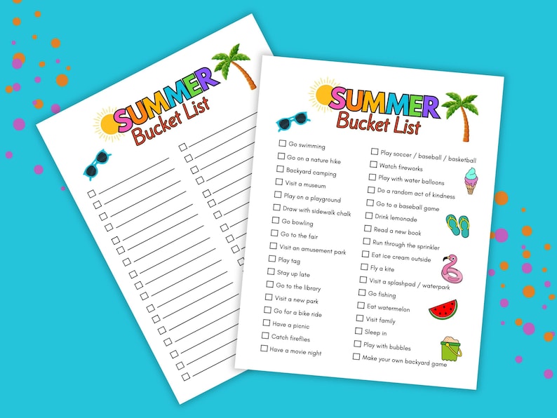 Summer Bucket List Printable: Kids Activities Checklist (digital ...