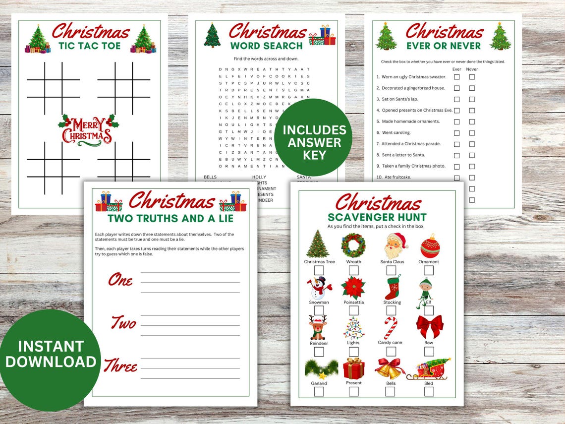 Printable Christmas Games Bundle, Christmas Party Games, Christmas ...