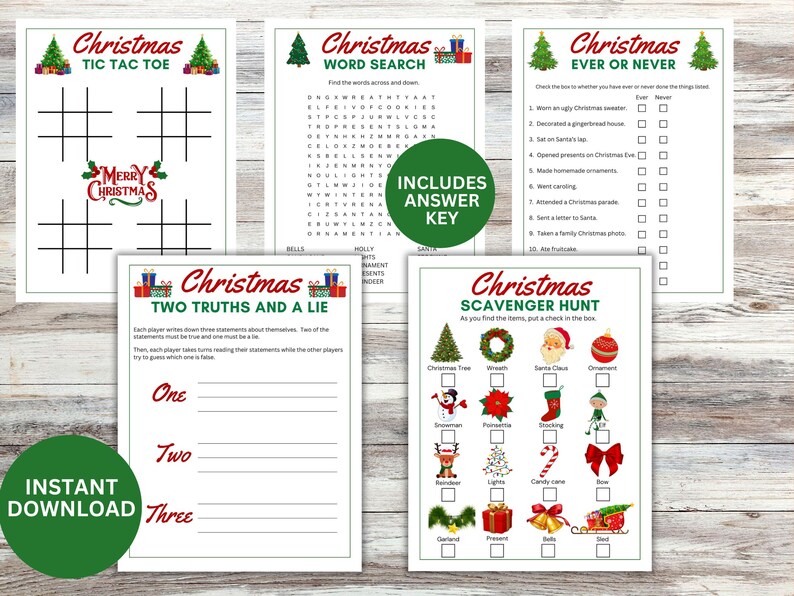 Printable Christmas Games Bundle, Christmas Party Games, Christmas ...