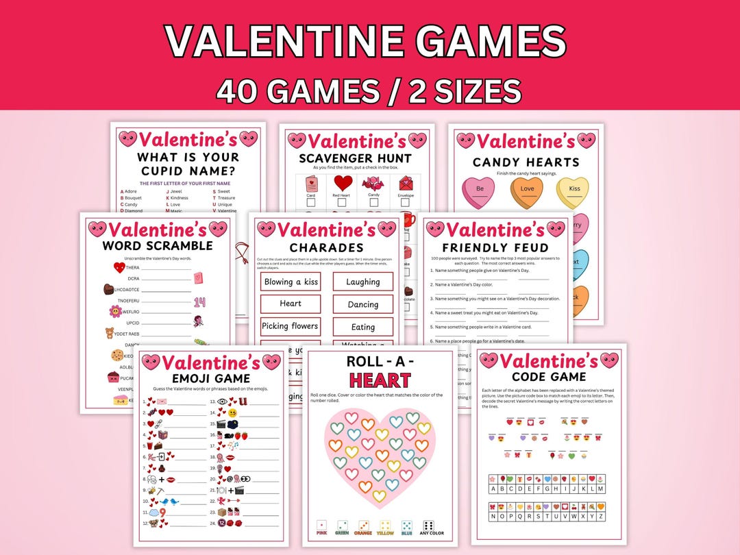 Valentine's Day Games Bundle, Party Games for Kids and Adults ...