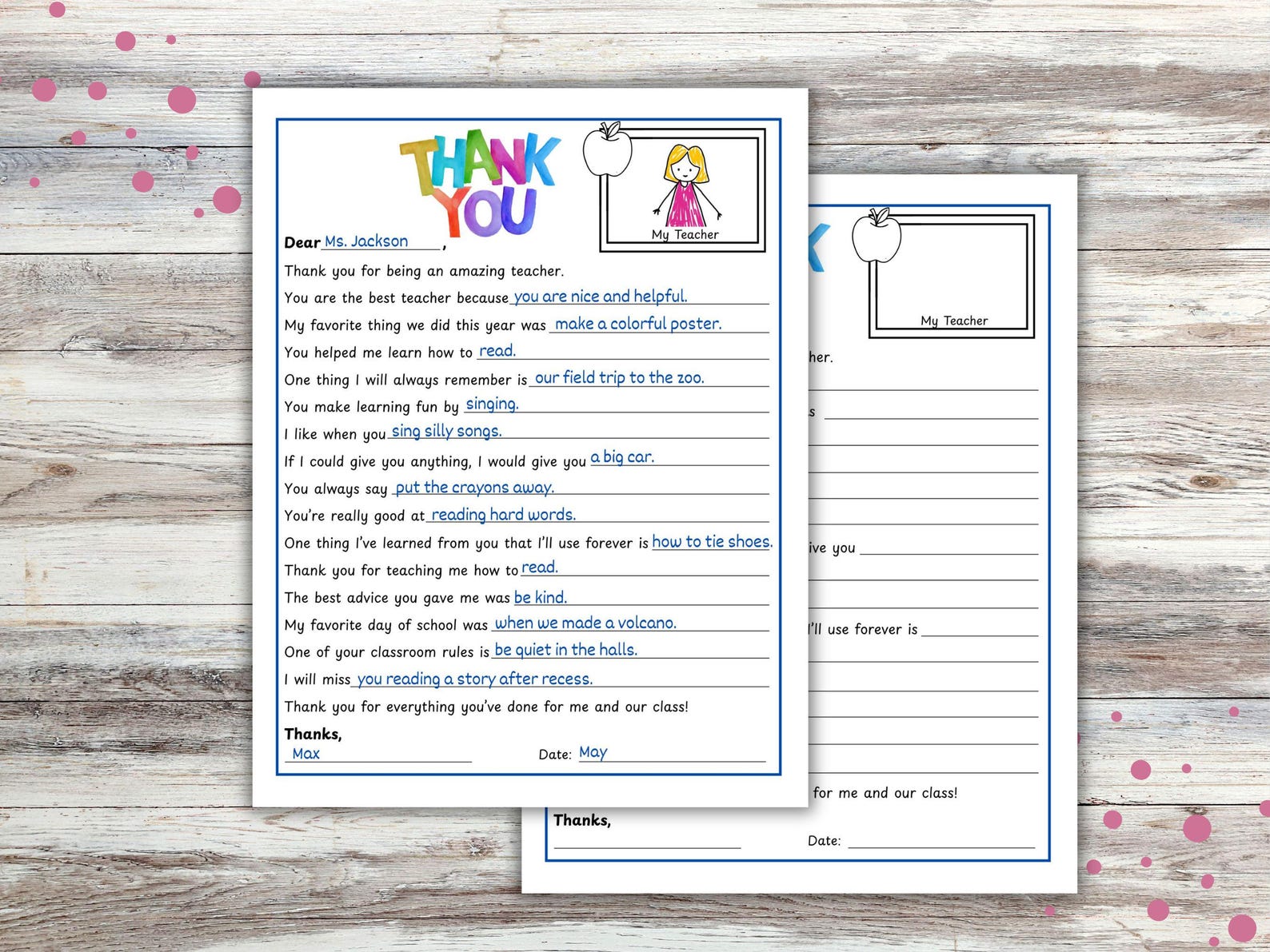 Teacher Appreciation Fill-in Letter: Thank You Gift (PDF) - Etsy