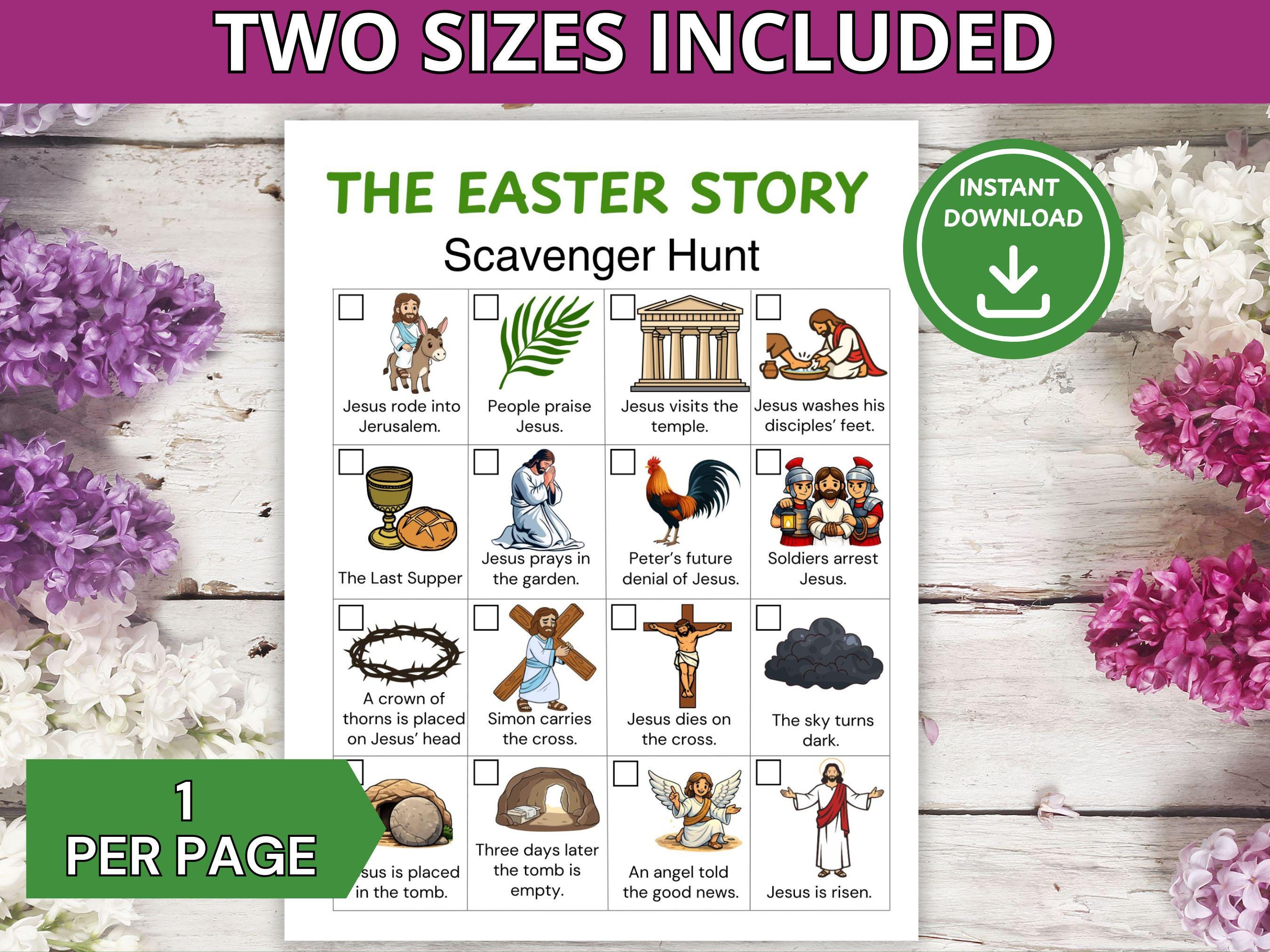 Easter Story Scavenger Hunt for Kids, Bible Story Cards, Resurrection ...