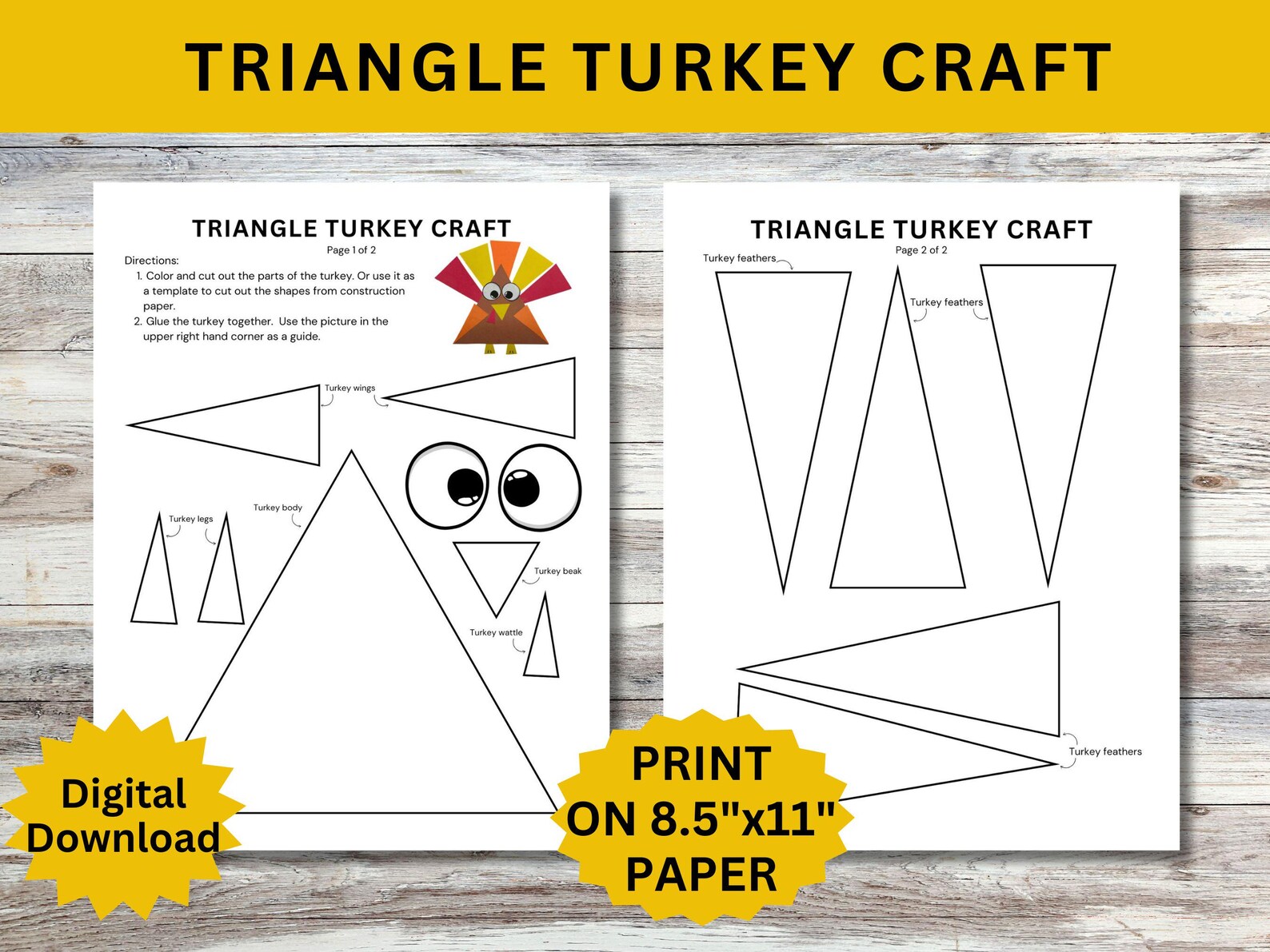 Triangle Shape Turkey Craft for Kids, Build a Turkey Craft, Printable ...