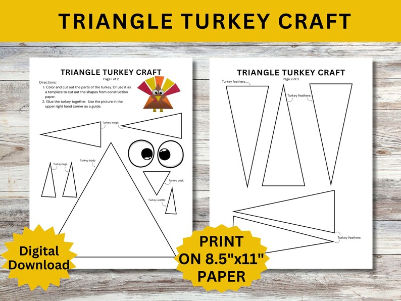 Triangle Shape Turkey Craft for Kids, Build a Turkey Craft, Printable ...