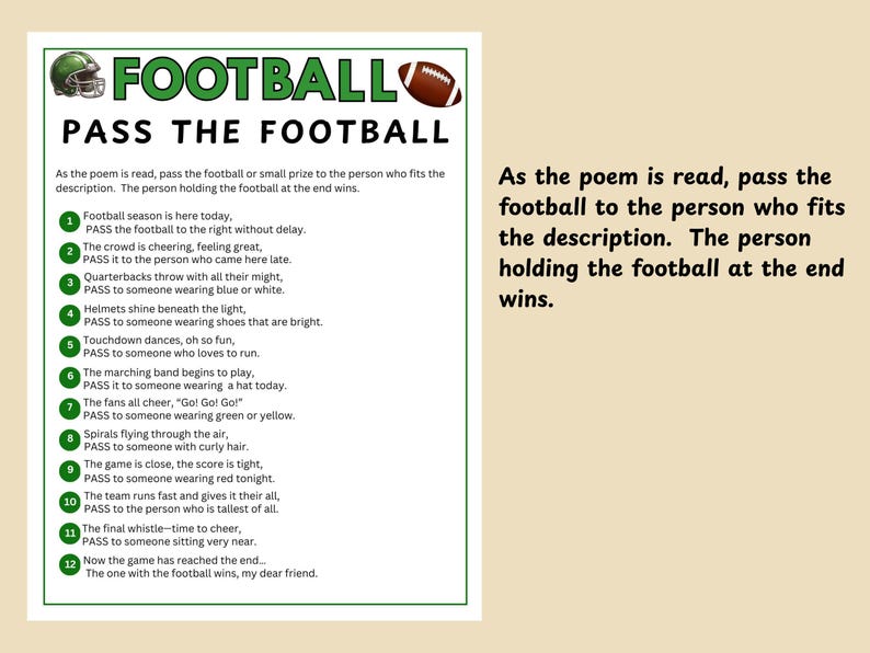 Pass the Football Game, Printable Game Day Party Activity - Etsy