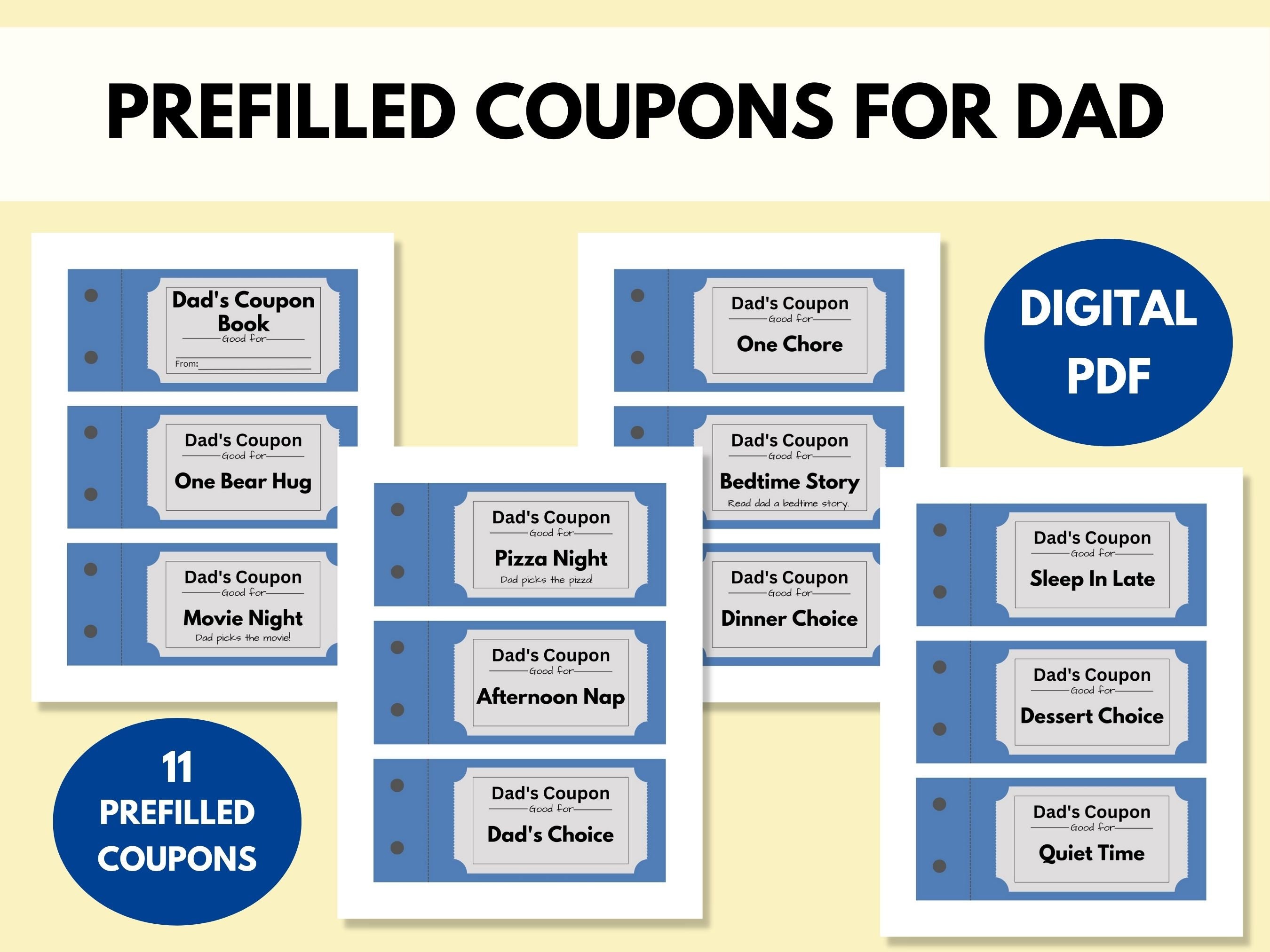 Father's Day Coupon Book Printable, Birthday Coupon Book for Dad ...
