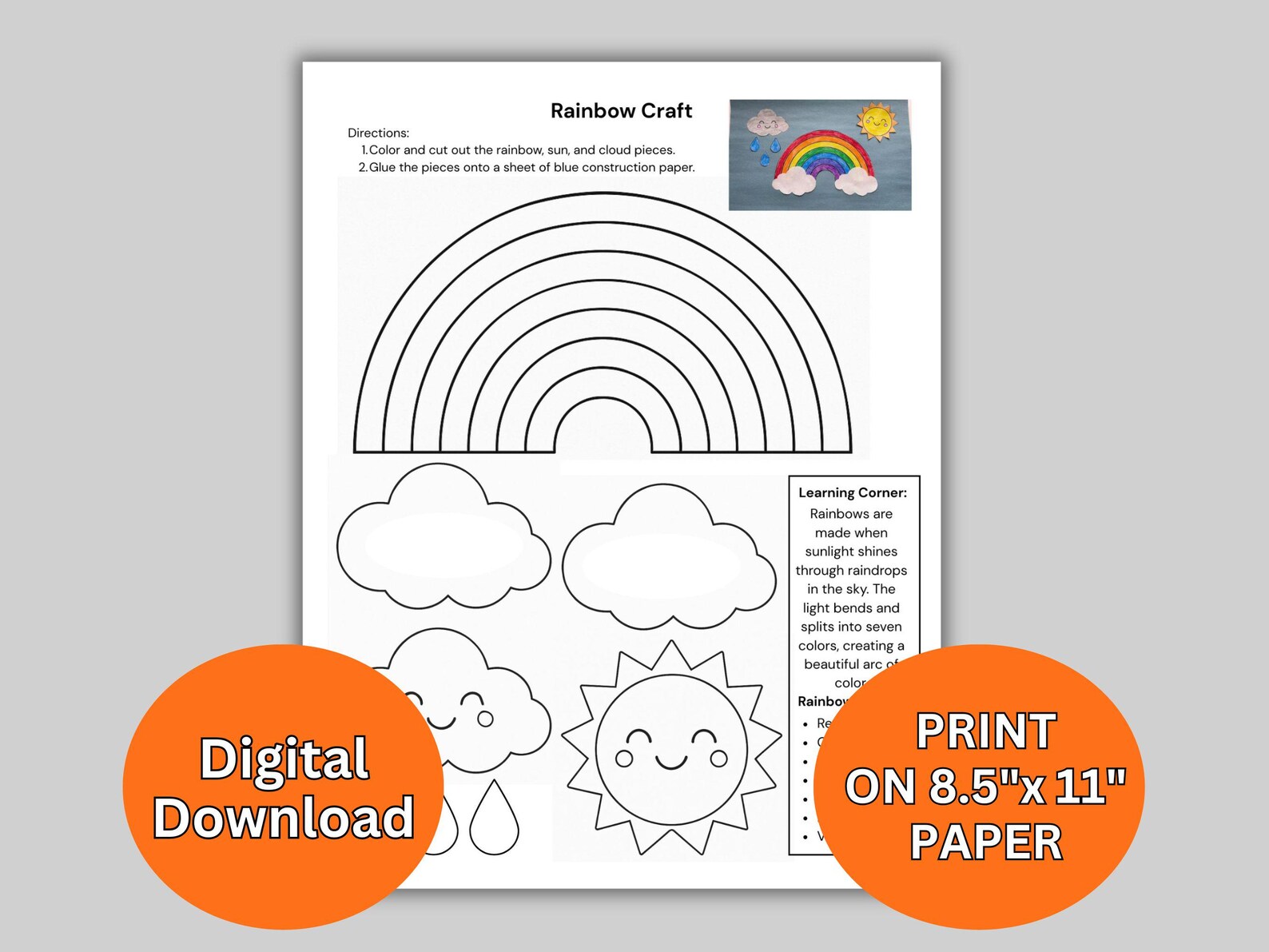Rainbow Craft for Kids: Weather Activity Printable (PDF) - Etsy