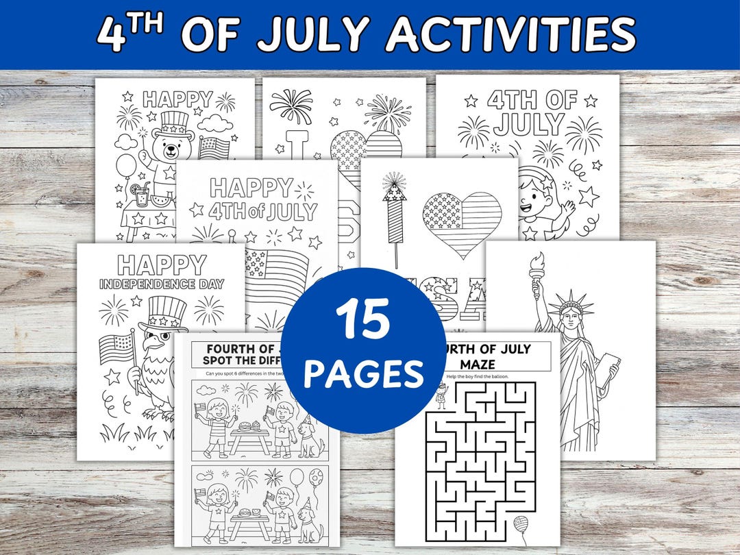 Fourth of July Activity Pages: Patriotic Games & Coloring (digital ...