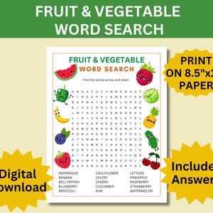 Fruit and Vegetable Word Search Puzzle, Fruit and Vegetable Game, Fruit ...