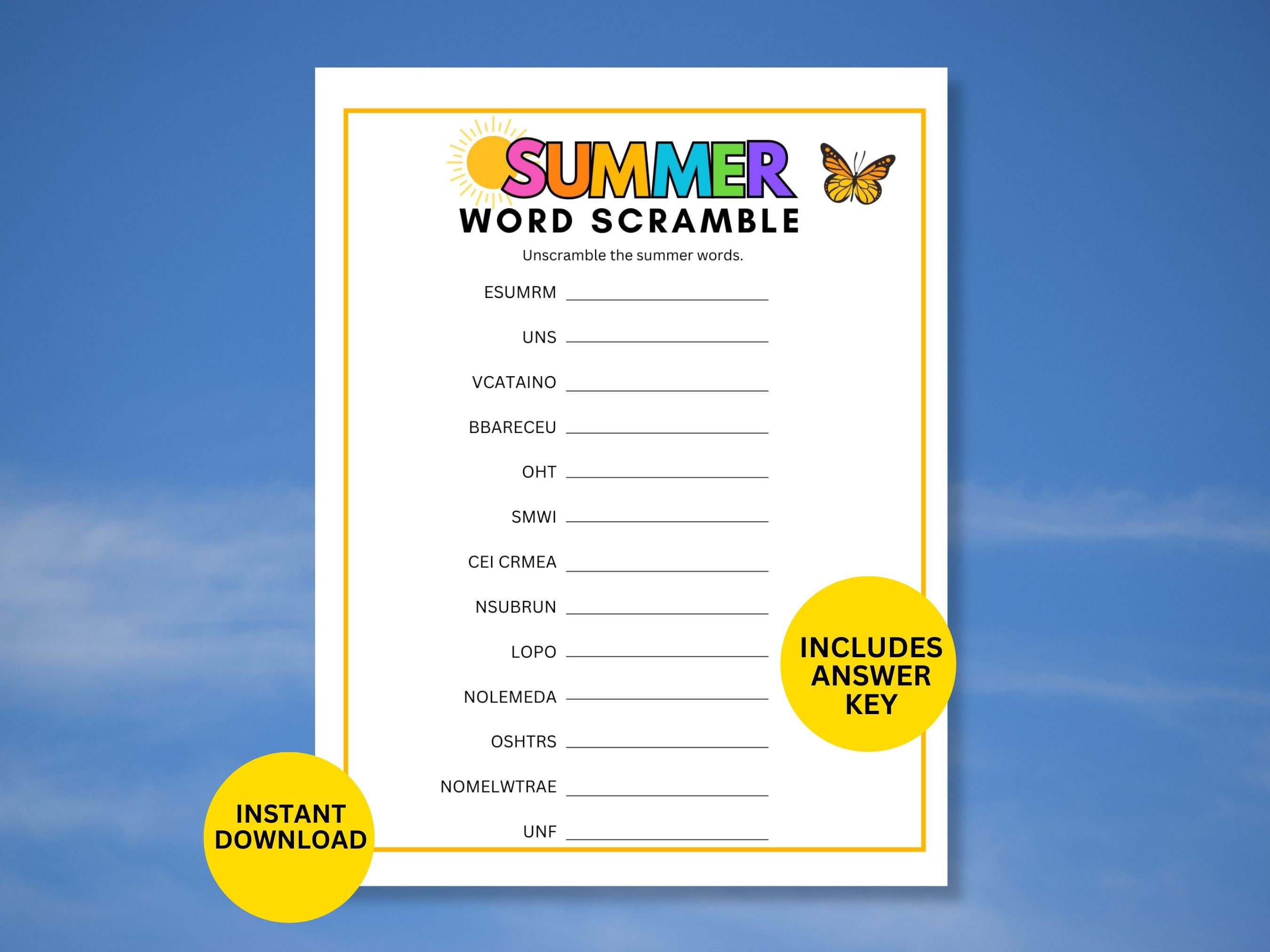 Summer Games, Printable Summer Game, Summer Activities, Summer Party ...