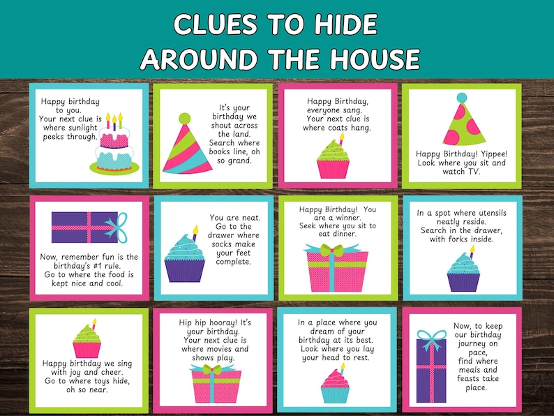 Kids Birthday Scavenger Hunt: Printable Clue Cards (PDF) - Etsy