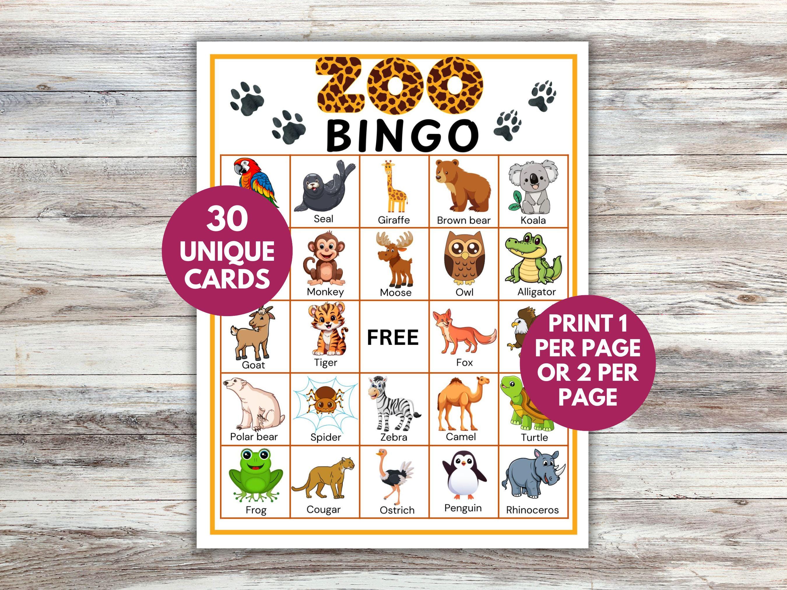 Tarjetas De Bingo De Animales Del Zoológico Para Imprimir