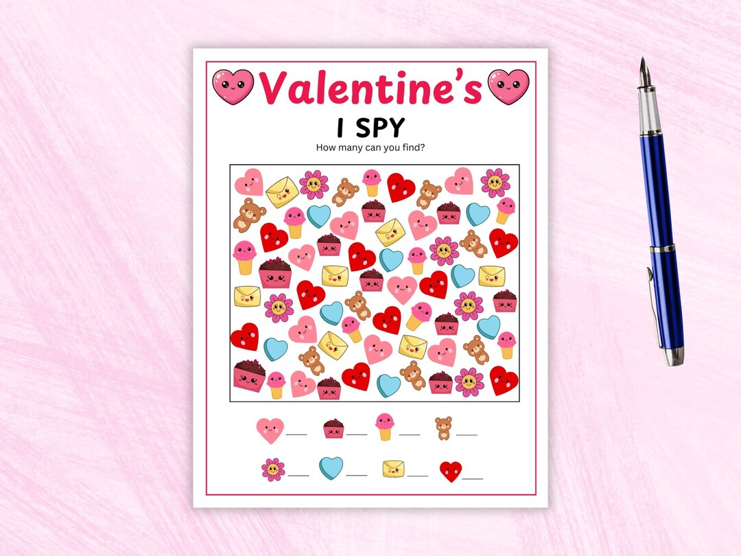 Valentine's Day I Spy Game, Printable Valentine Activity for Kids ...