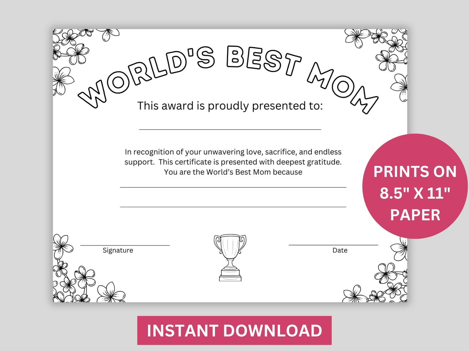 Mother's Day Certificate, Printable World's Best Mom Certificate ...