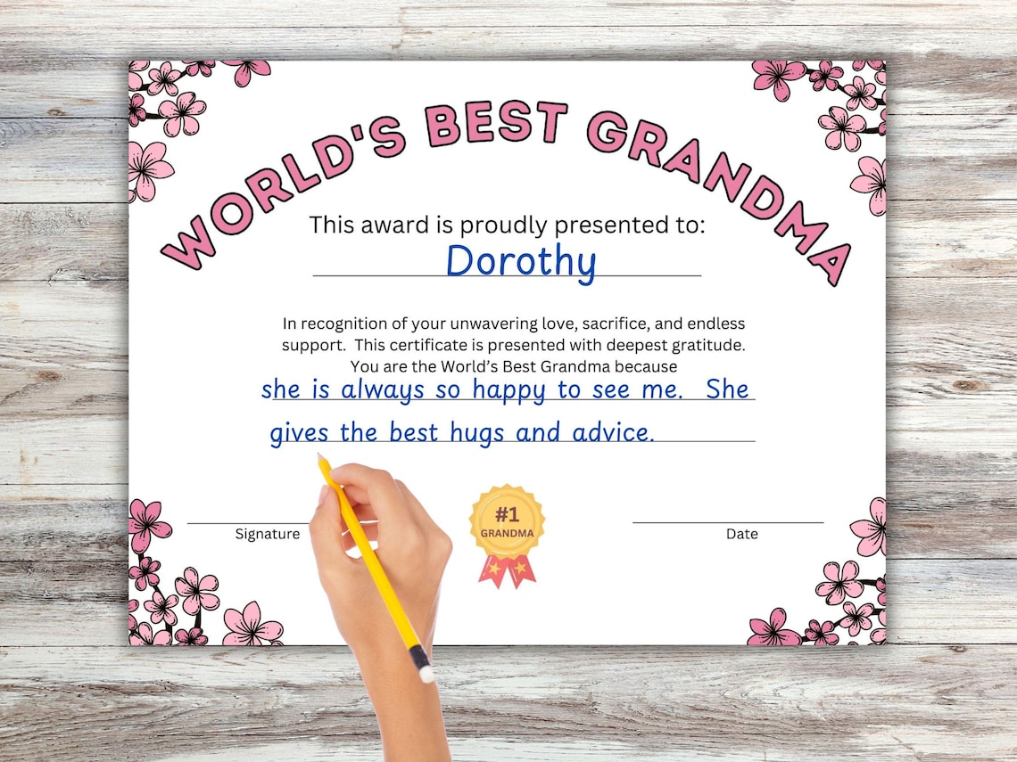 World's Best Grandma Certificate, Grandparent's Day Gift, Mother's Day ...