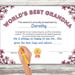 World's Best Grandma Certificate, Grandparent's Day Gift, Mother's Day ...