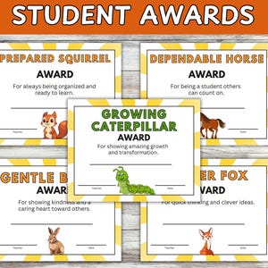PRINTABLE Student Award Certificates, Animal Themed Student Awards, End ...