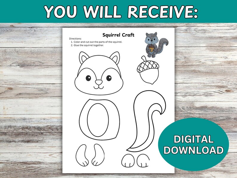 Squirrel Craft for Kids, Fall Activity, Autumn Coloring, - Etsy