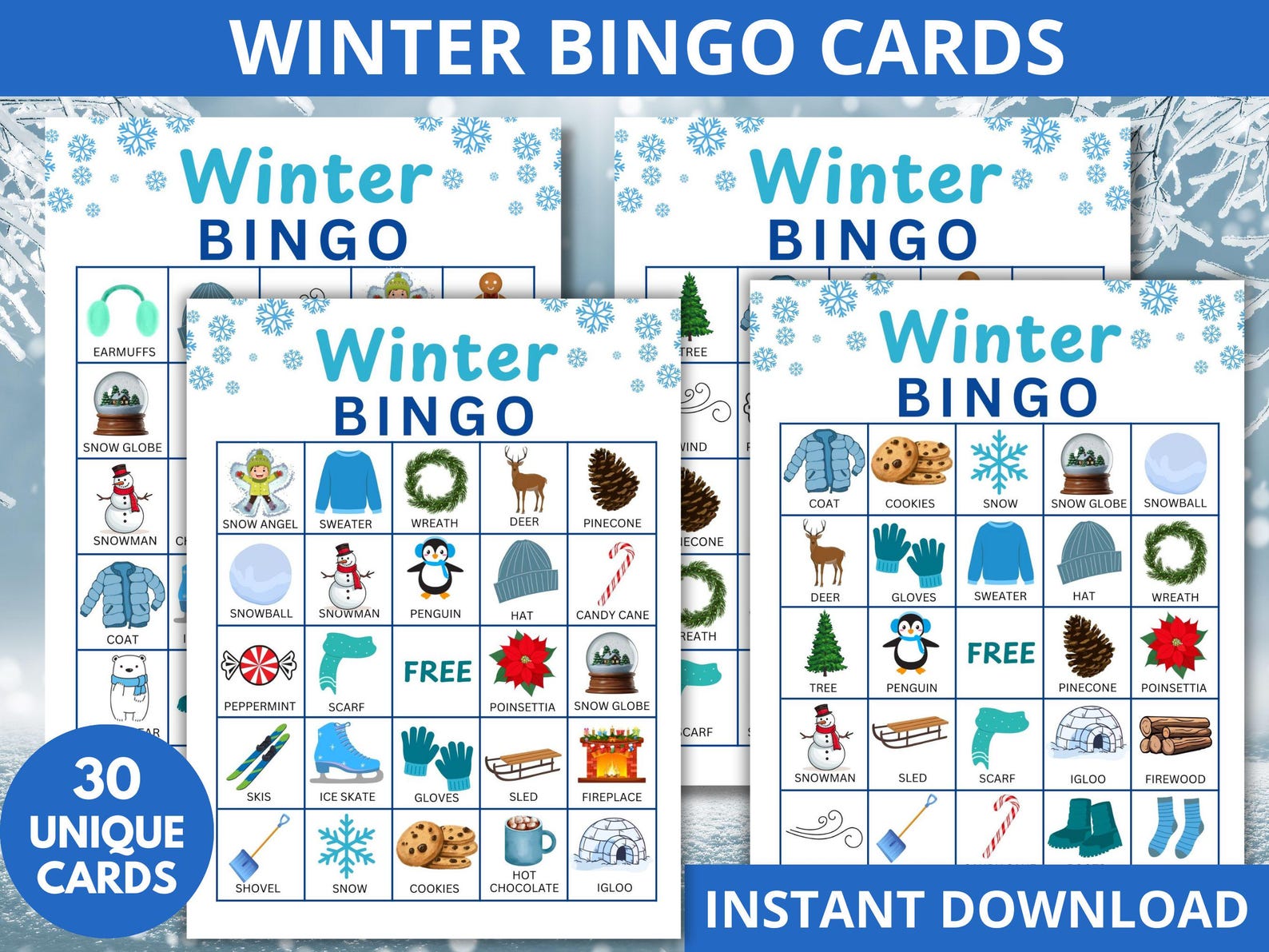 Winter Bingo, Printable Winter Bingo Cards, Winter Party Game, Winter ...